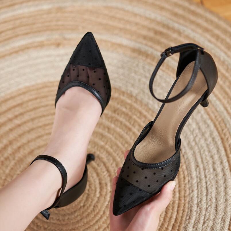 Lace Mesh Ankle Strap Heels For Petite Feet ES120 - AstarShoes