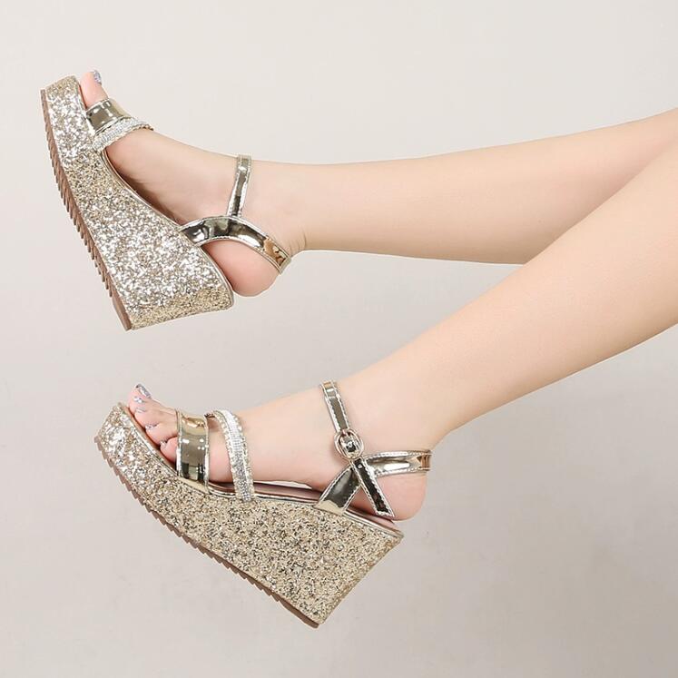 Ladies Small Feet Glitter Wedge Heel Sandals MS381 - AstarShoes
