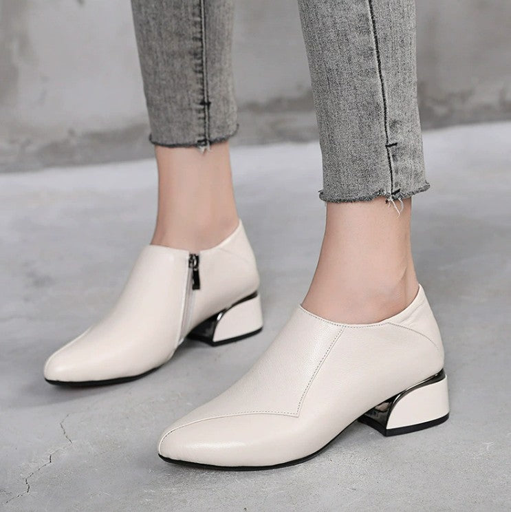 Petite Feet Block Heel Leather Booties FS65 - AstarShoes