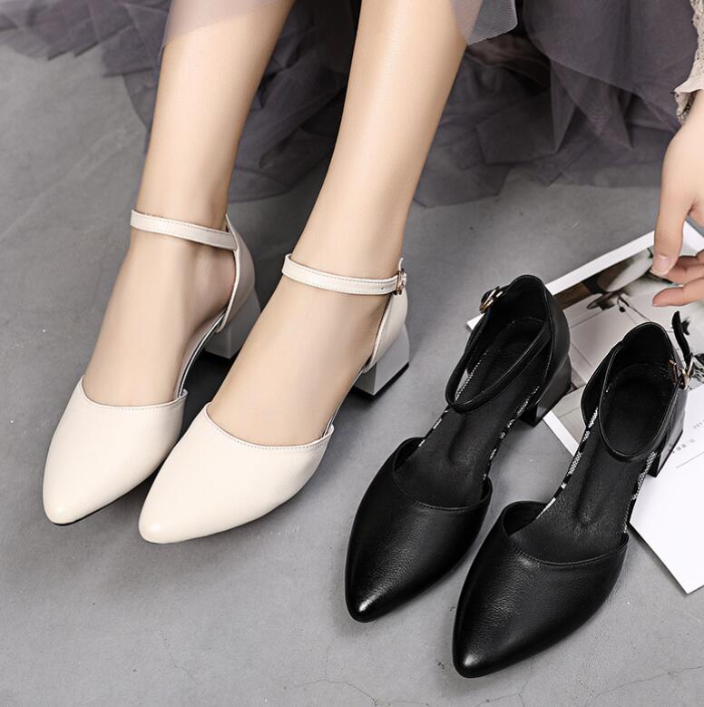 Petite Feet Block Low Heel Ankle Strap Leather Shoes DS176 - AstarShoes