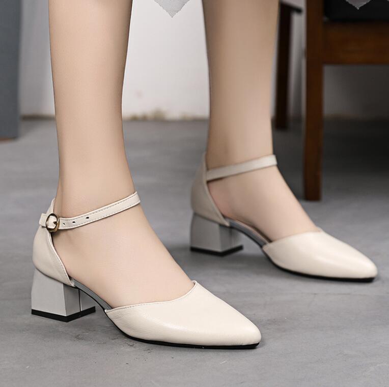 Petite Feet Block Low Heel Ankle Strap Leather Shoes DS176 - AstarShoes