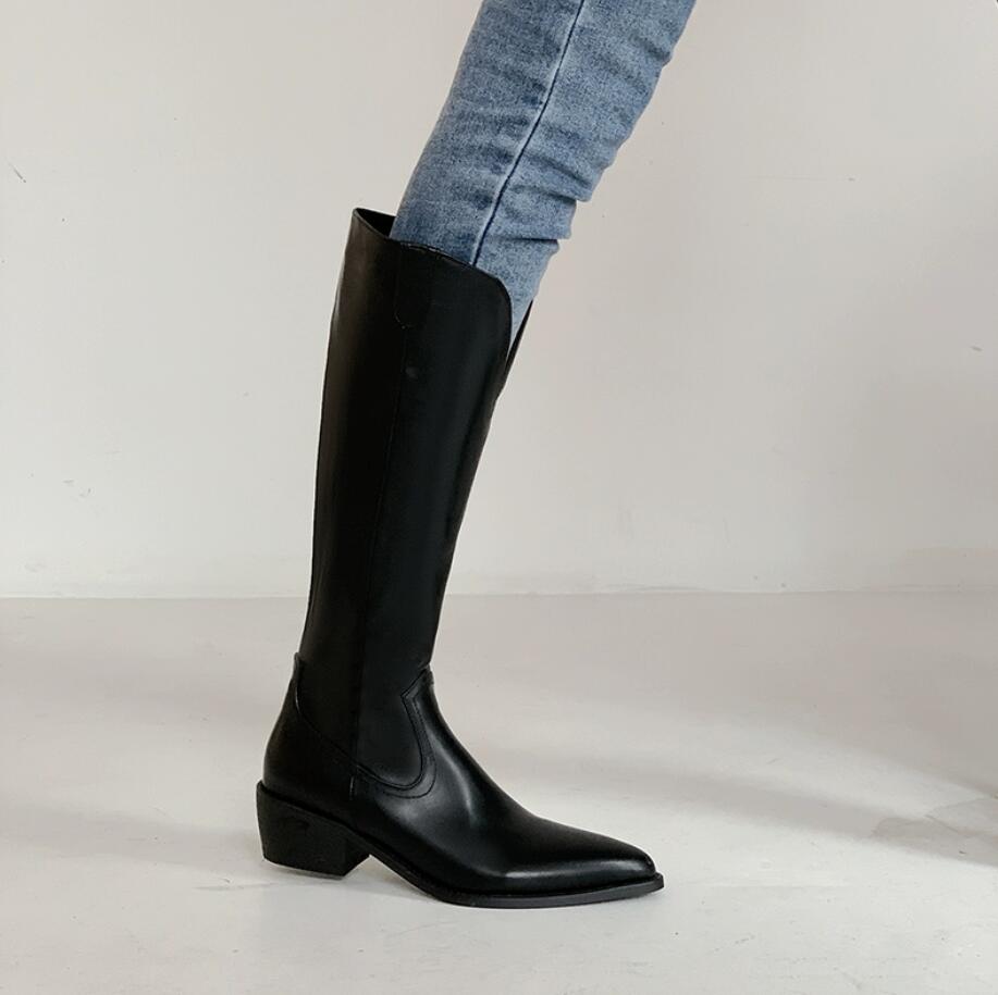 Petite Feet Western Mid Calf Wooden Heel Boots MS206 - AstarShoes
