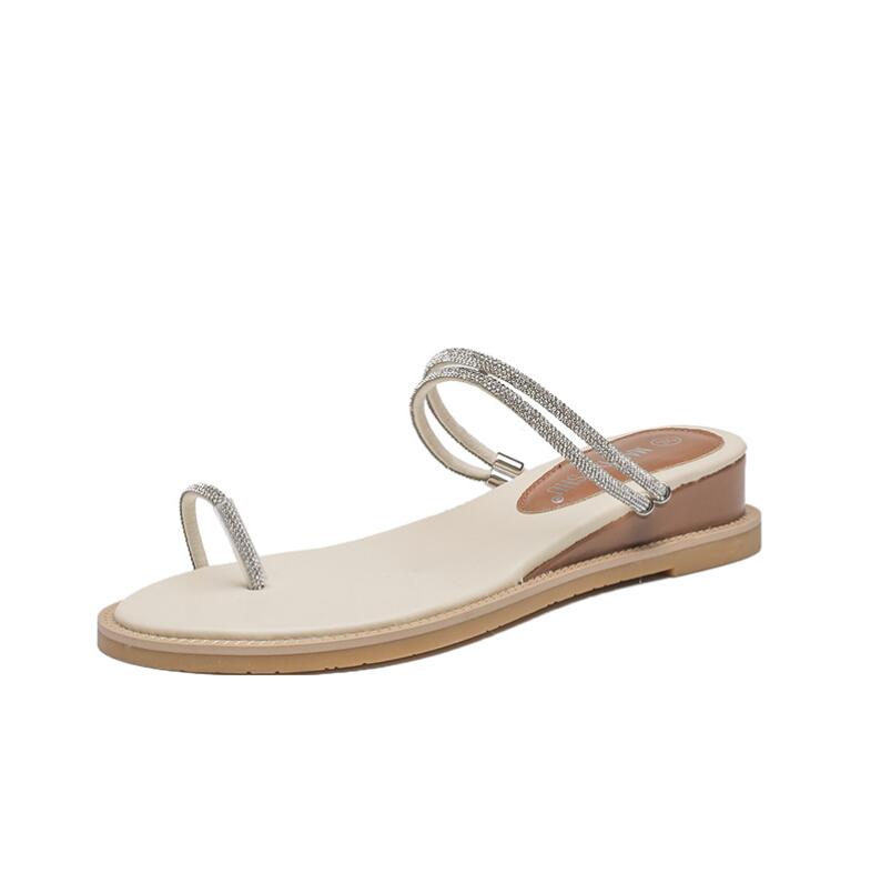 Petite Rhinestone Strap Low Wedge Heel Sandals ES25 - AstarShoes