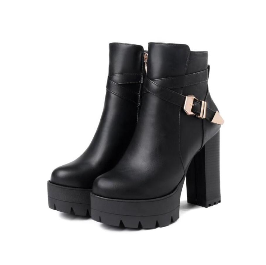 Petite Size Chunky Heel Platform Ankle Boots AP226 - AstarShoes