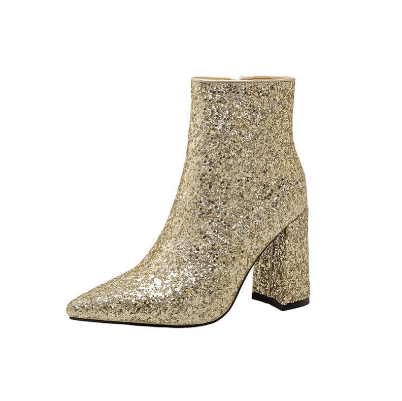 Petite Size Glitter Chunky Heel Boots MS130 - AstarShoes