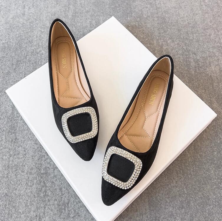 Petite Size Pointy Flat Shoes With Rhinestone Buckle MS594 - AstarShoes