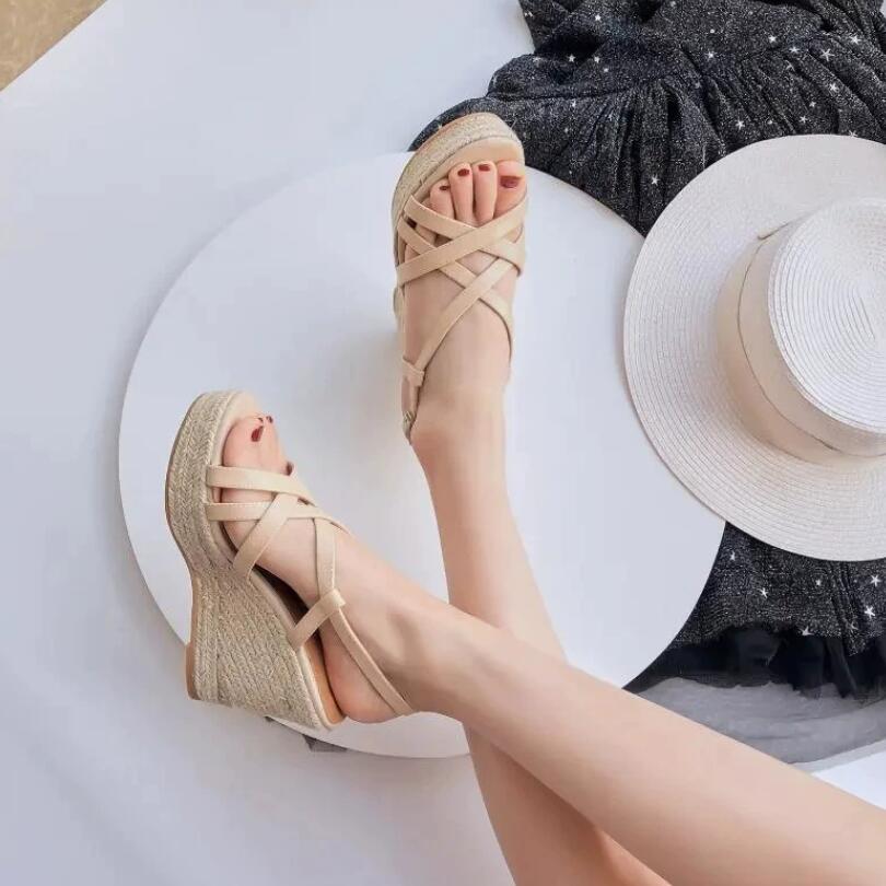 Petite Strappy High Wedge Shoes For Women MS391 - AstarShoes