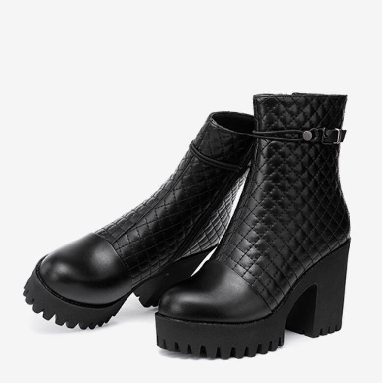 Platform Chunky Heel Boots With Toe Cap For Small Feet MS209 - AstarShoes