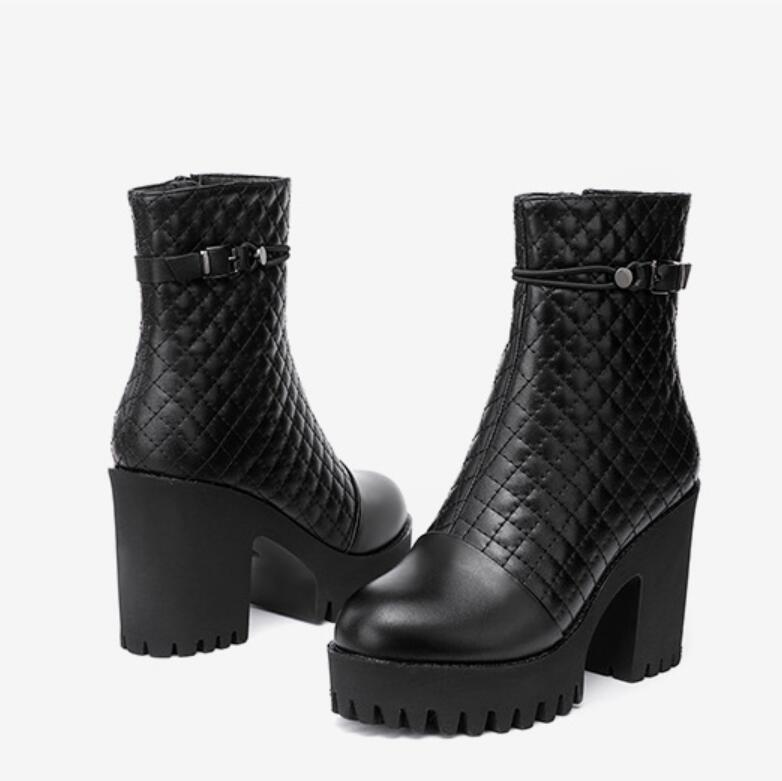 Platform Chunky Heel Boots With Toe Cap For Small Feet MS209 - AstarShoes