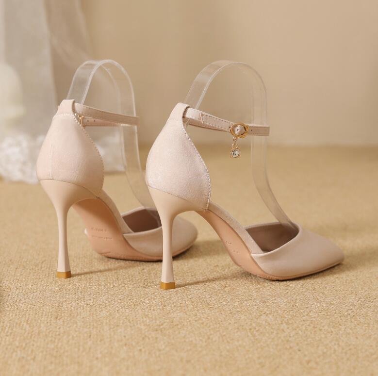 Size 1 Pointy Suede Ankle Strap Heels For Small Feet MS238 - AstarShoes