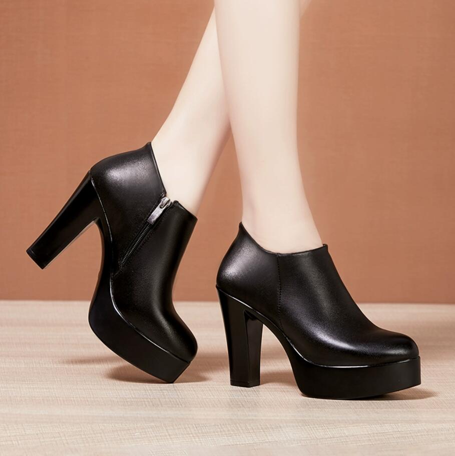 Size 2 Chunky Heel Side Zipper Booties For Small Feet BS357 - AstarShoes