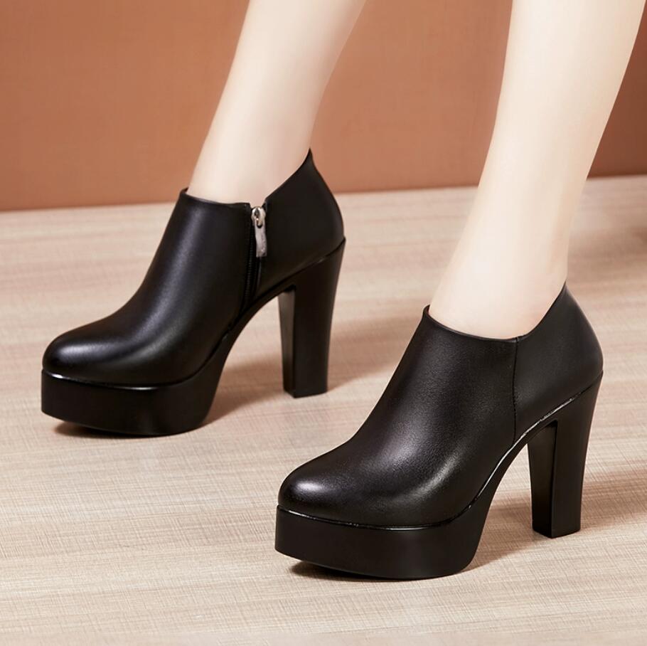 Size 2 Chunky Heel Side Zipper Booties For Small Feet BS357 - AstarShoes