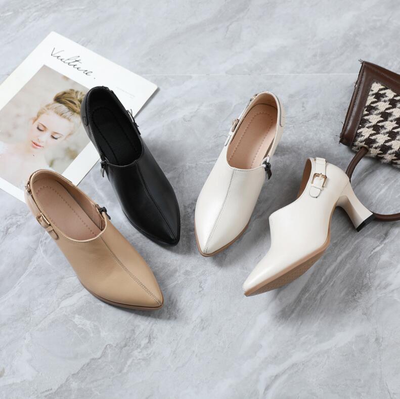 Small Feet Chunky Heel Leather Pump Shoes DS175 - AstarShoes