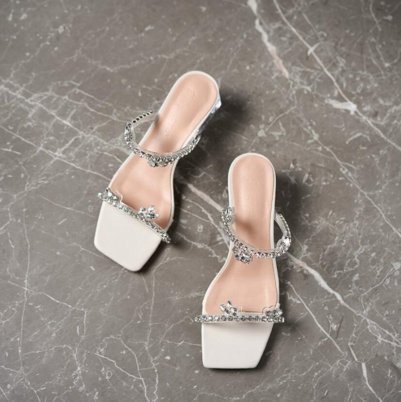 Small Feet Clear Heel Rhinestone Strap Sandals MS539 - AstarShoes