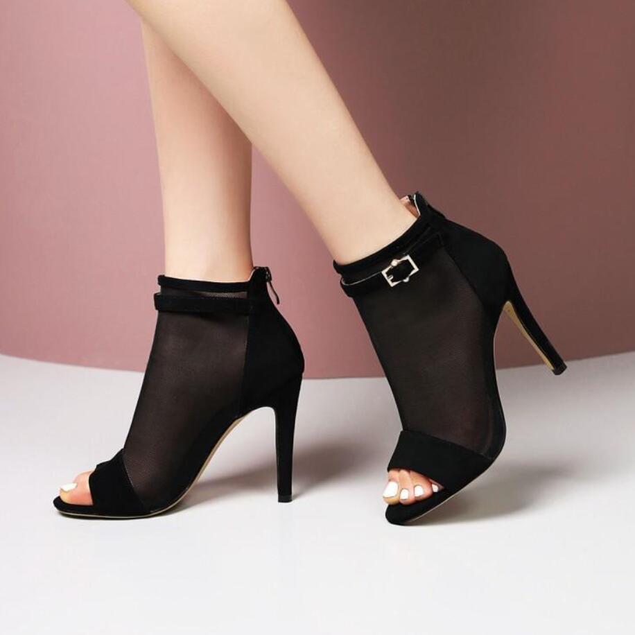 Small Feet Women's Lace Mesh Peep Ankle Booties MS156 - AstarShoes