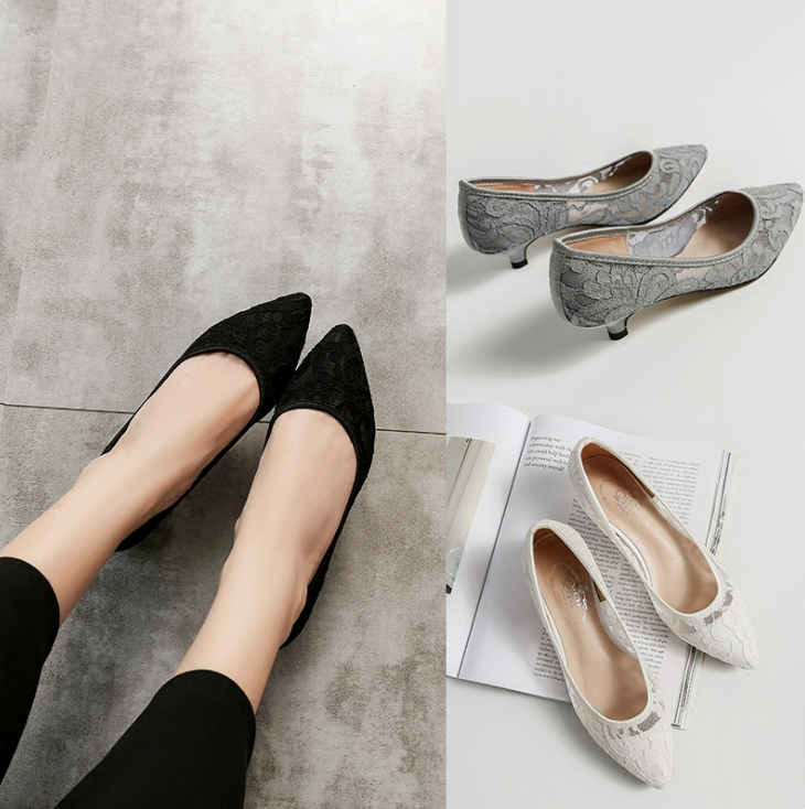 Small Feet Mid Low Heel Lace Mesh Shoes FS29 - AstarShoes