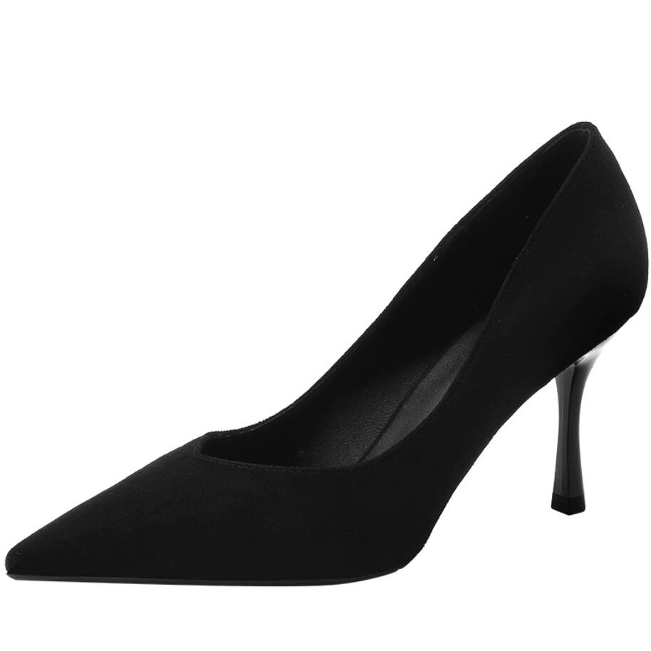 Small Petite Suede Heel Pumps With V Cut Toe DS291 - AstarShoes