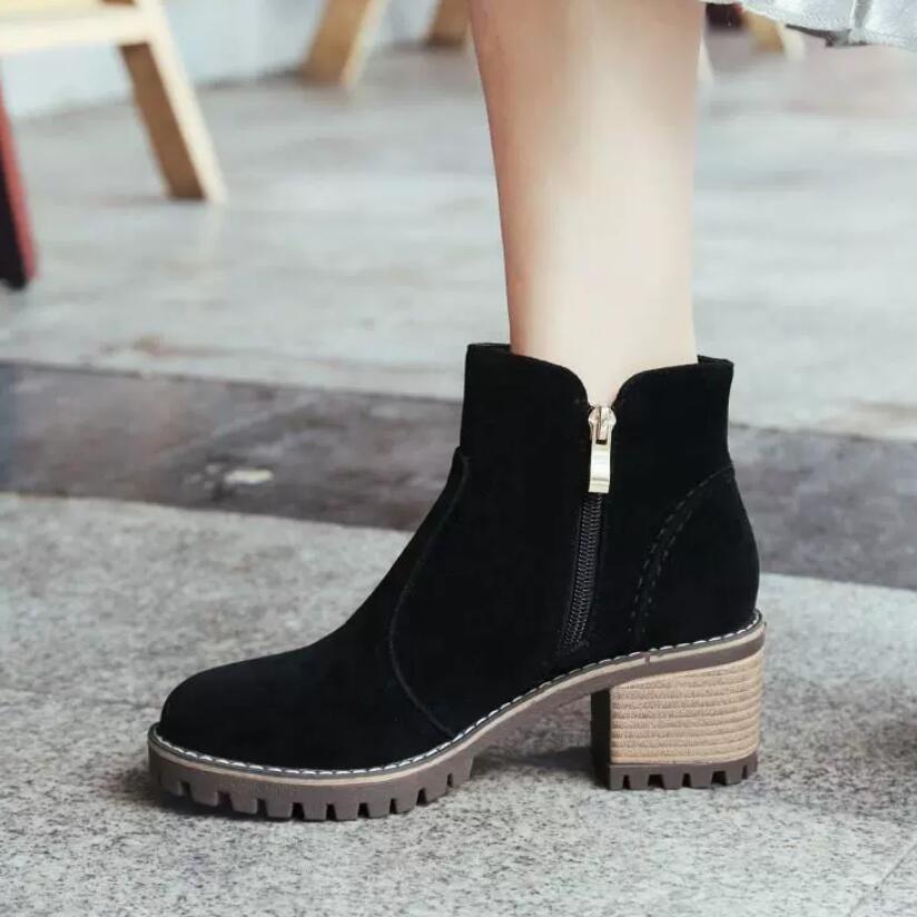 Small Size Block Heel Side Zipper Ankle Boots AS120 - AstarShoes
