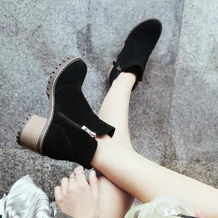 Small Size Block Heel Side Zipper Ankle Boots AS120 - AstarShoes