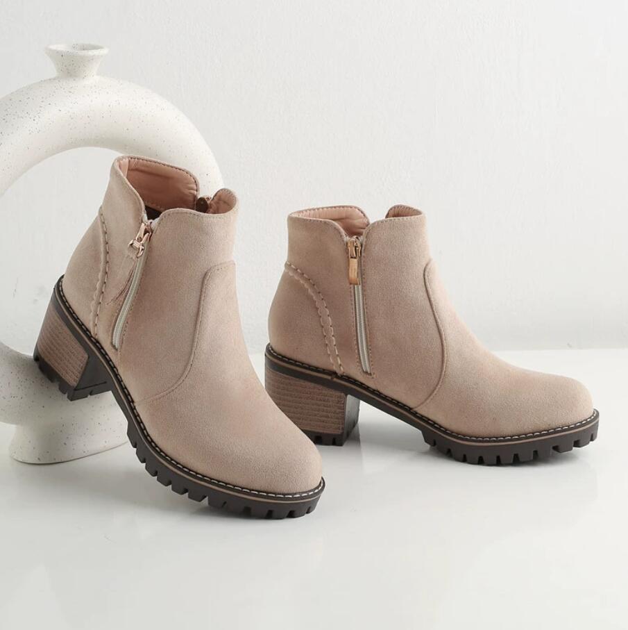 Small Size Block Heel Side Zipper Ankle Boots AS120 - AstarShoes