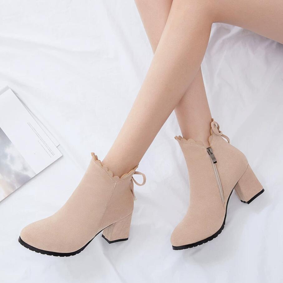 Small Size Block Heel Side Zipper Ankle Short Booties AS56 - AstarShoes