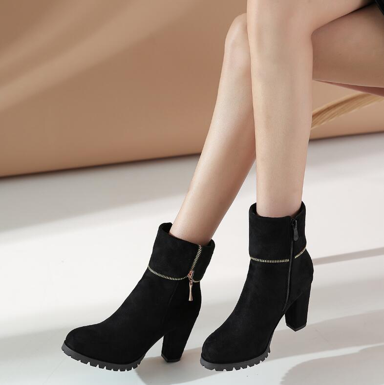 Small Size Chunky Heel Suede Short Boots For Women MS131 - AstarShoes