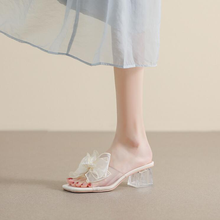 Small Size Clear Heel Sandals With Bow Tie MS83 - AstarShoes