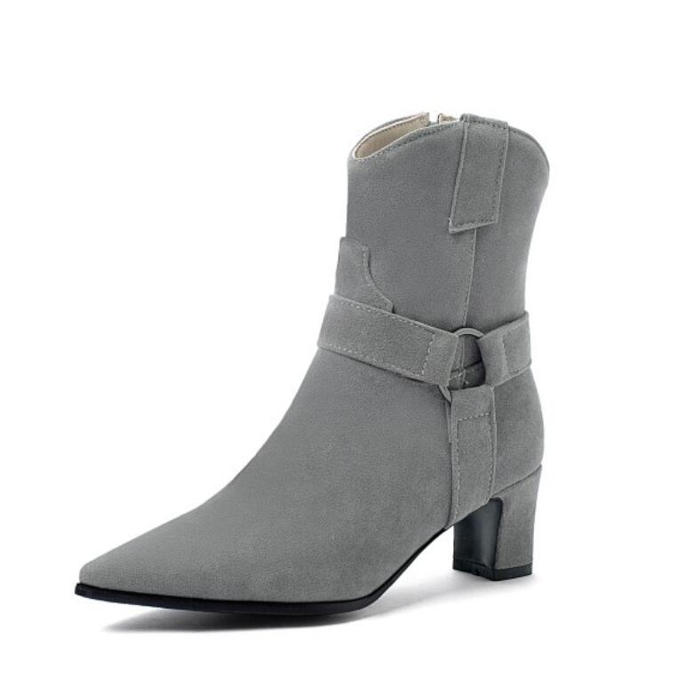 Small Size Pointed Chunky Side Zipper Short Boots AS135 - AstarShoes