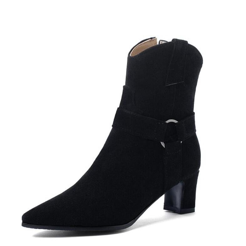 Small Size Pointed Chunky Side Zipper Short Boots AS135 - AstarShoes