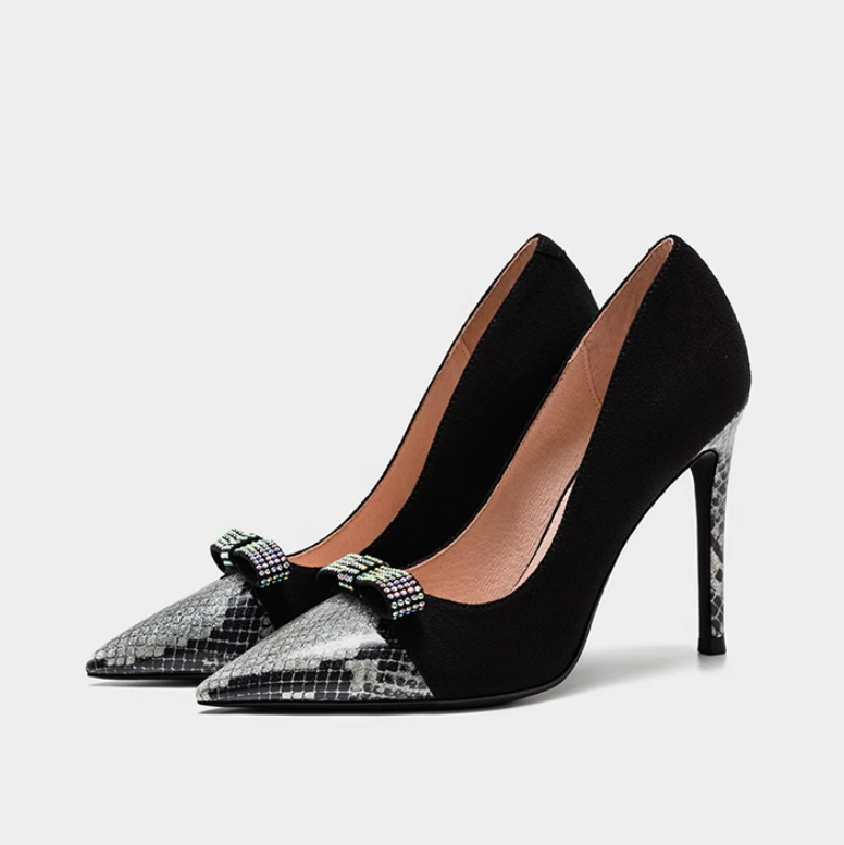 Small Size Printed Leather Toe Heels With Bow FS25 - AstarShoes