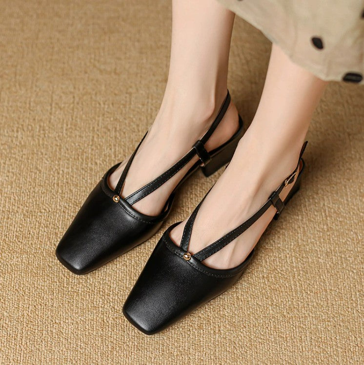 Small Size Slingback Block Heel Shoes FS72 - AstarShoes