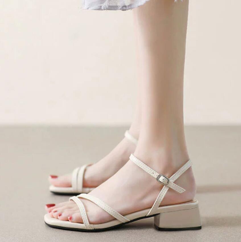 Small Size Strap Block Heel Suede Sandals MS102 - AstarShoes