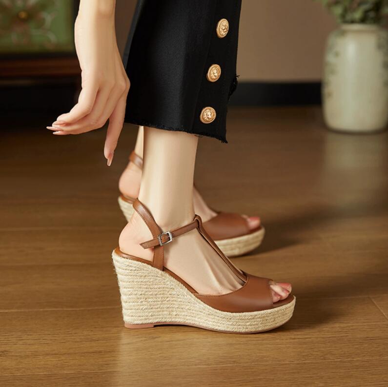 Women's Petite Peep Toe T Strap Wedge Sandals MS598 - AstarShoes