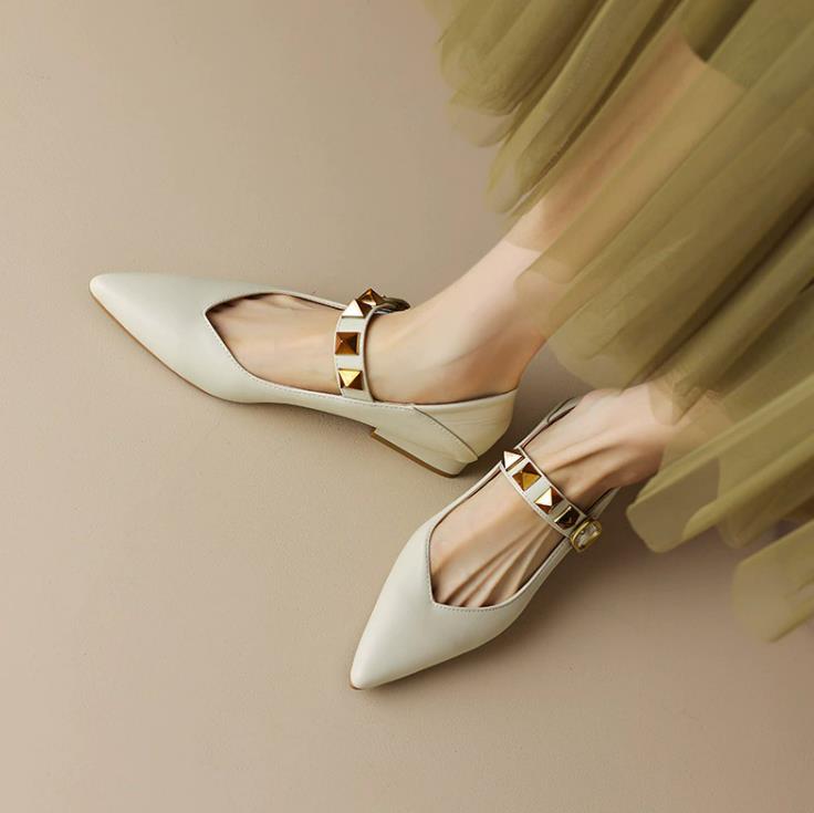 Women's Petite Size Flat Heels With Stud Strap MS399 - AstarShoes