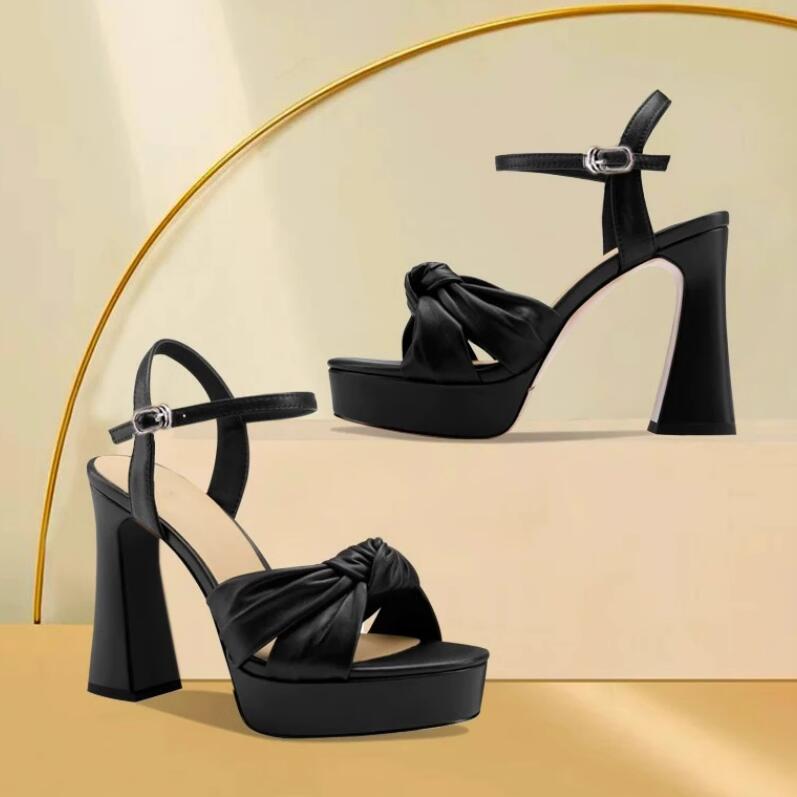 Women's Platform Open Toe Leather Heels TS258 - AstarShoes