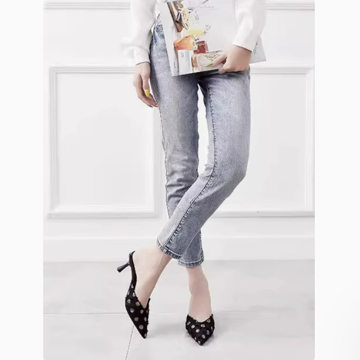 Women's Pointed V Cut Slip On Heeled Sandals TS340 - AstarShoes