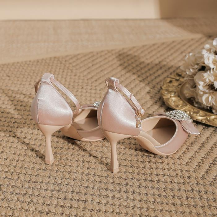 Women's Small Feet Ankle Strap Satin Heels FS339 - AstarShoes