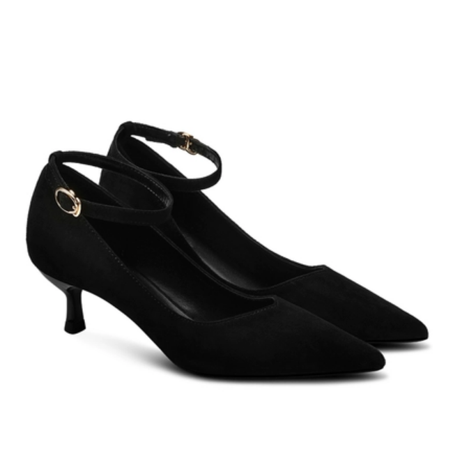 Small Feet Ankle Strap Suede Mid Heel Shoes MS296 - AstarShoes