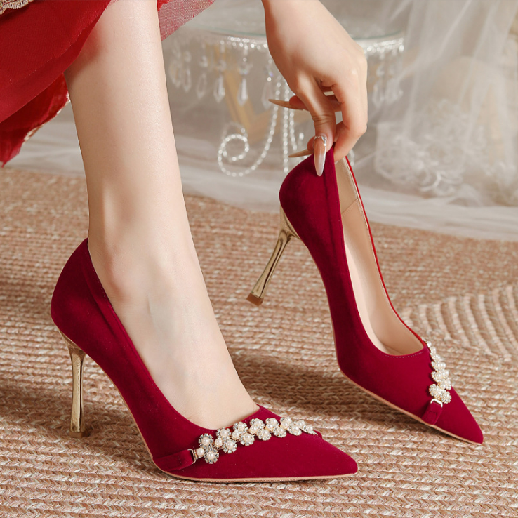 Women's Small Size 1 Wine Red Suede Heels MS215 - AstarShoes