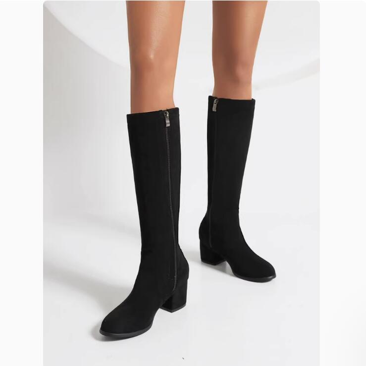 Women's Small Size Block Chunky Long Boots TS77 - AstarShoes