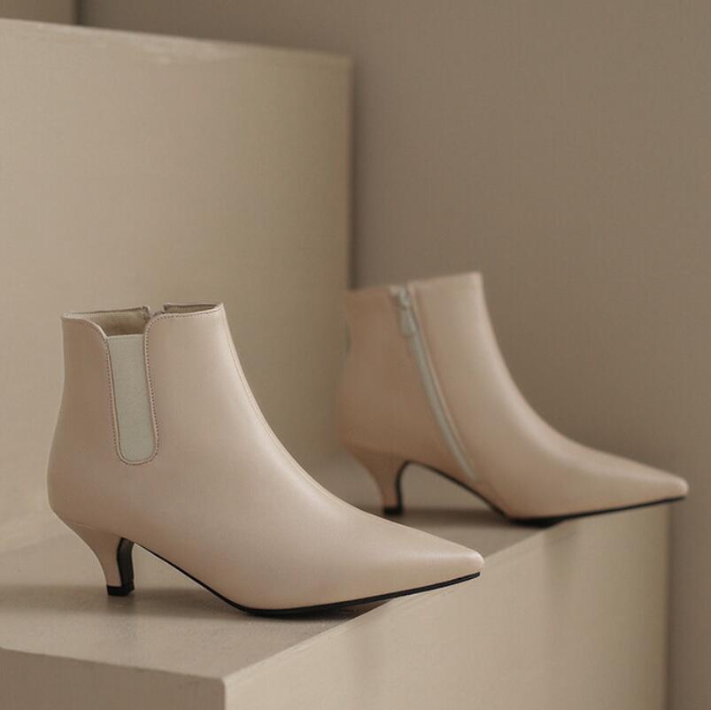 Women's Small Size Kitten Heel Pointy Ankle Boots AP11 - AstarShoes