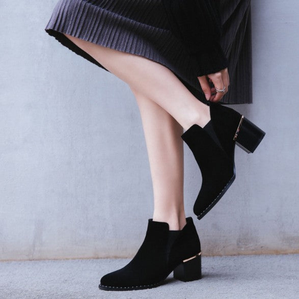 Women's Slip on Chunky Heel Side Zipper Ankle Booties AS39 - AstarShoes