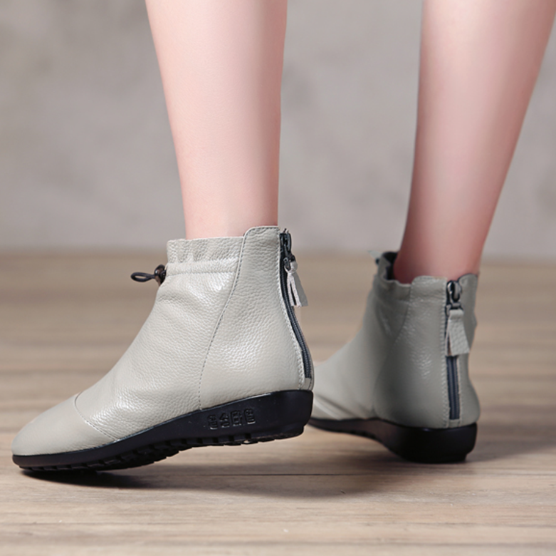 Leather Round Toe Booties GS273 - AstarShoes