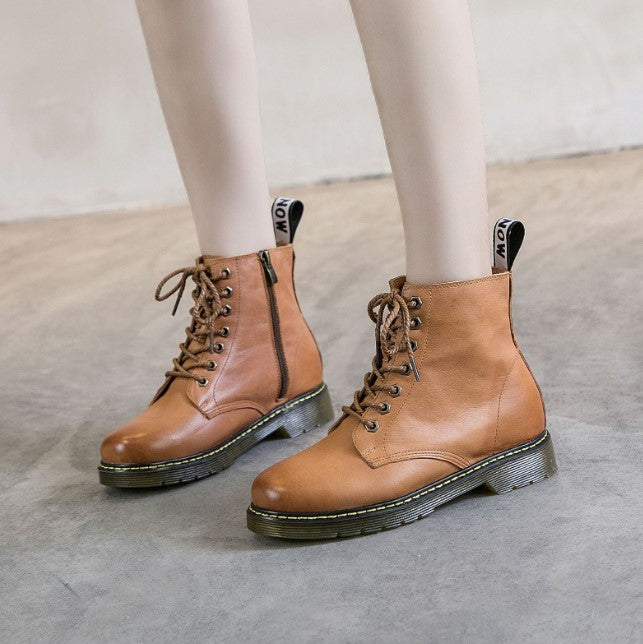 Petite Lace Up Leather Martin Boots For Small Feet AP59 - AstarShoes