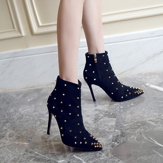 Petite Rockstud High Heeled Short Boots AP65 - AstarShoes
