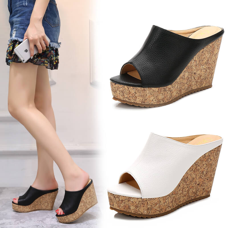 Petite Peep Open Toe Slip On Wedge Sandals AS14 - AstarShoes