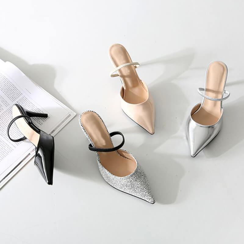 Women's Pointed Toe Slip On Patent Sandals AS19 - AstarShoes