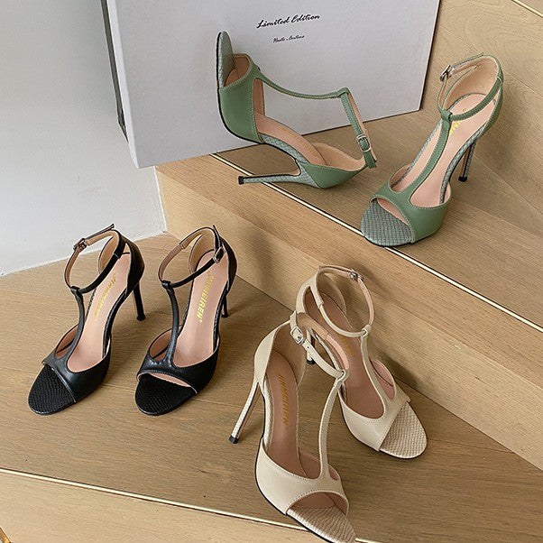 Small Feet T Strap Peep Heeled Sandals DS215 - AstarShoes