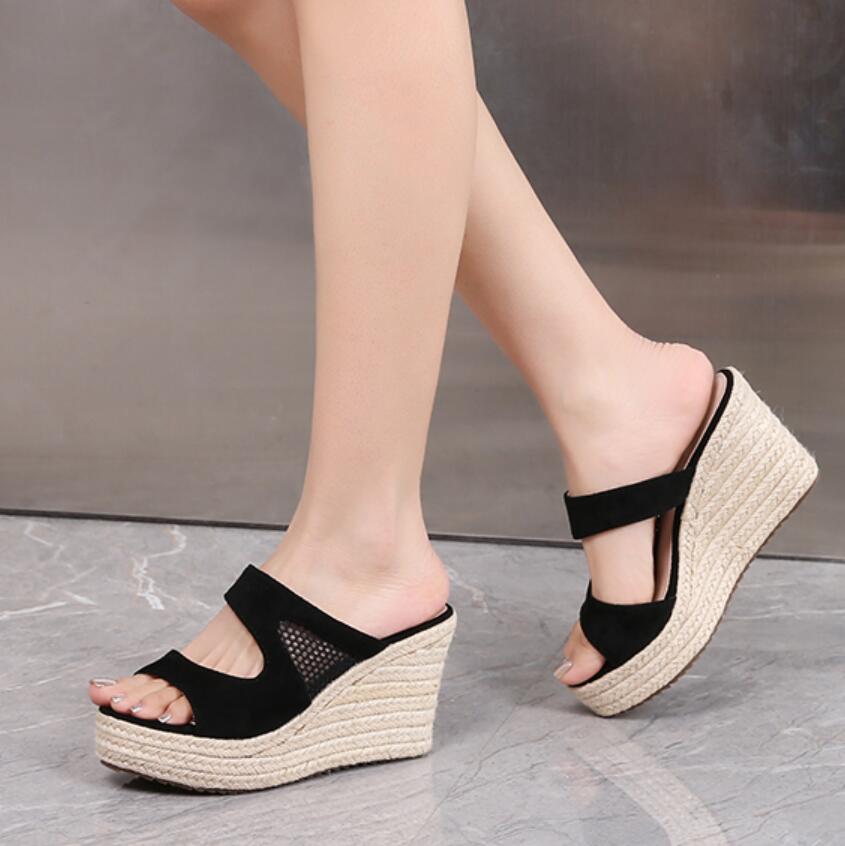 Small Open Toe Suede Wedge Sandals GS369 - AstarShoes