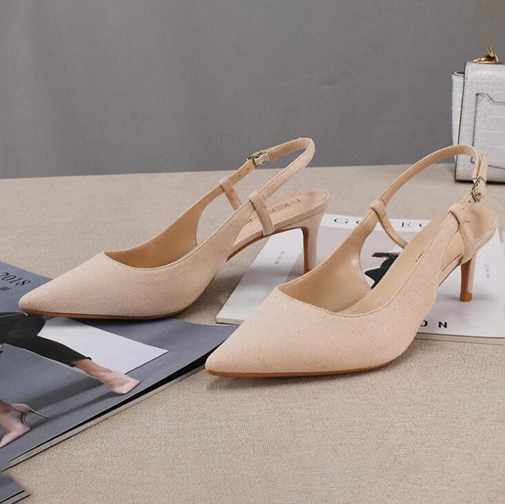 Small Pointed Mid Heel Slingback Suede Heels ES59 - AstarShoes
